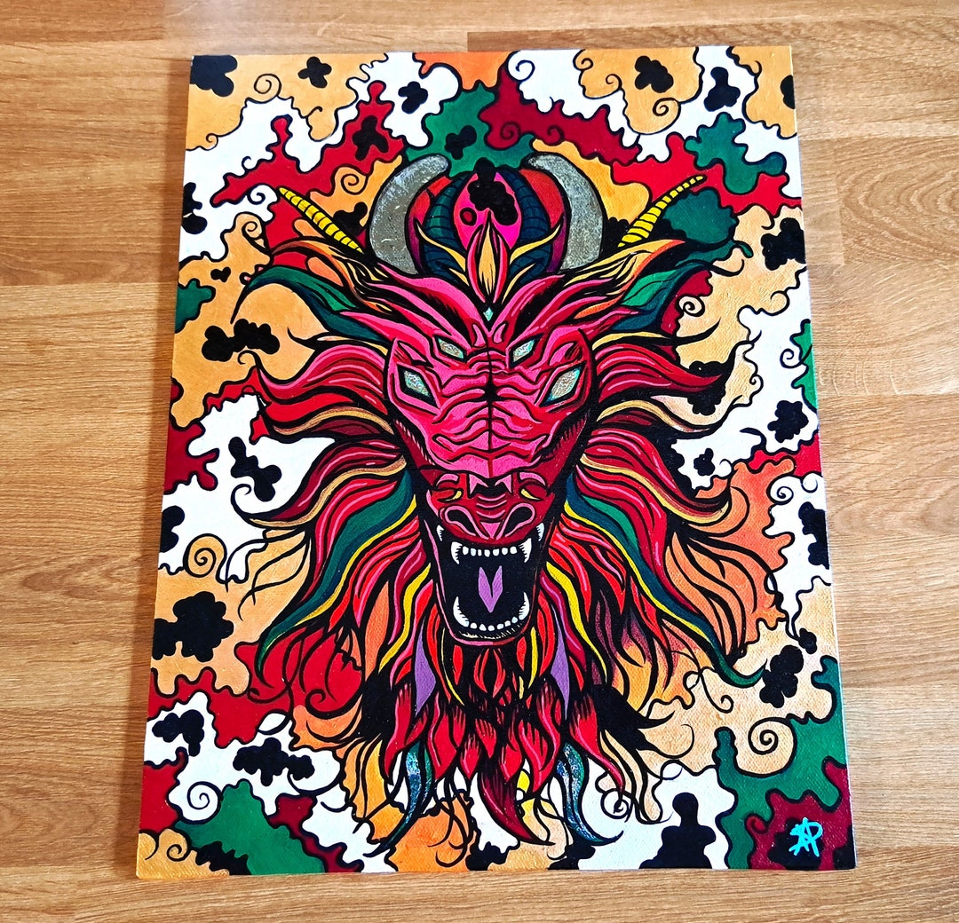 Red Dragon Acrylic Painting: Original Dark Fantasy Art (28x36cm) - Etsy