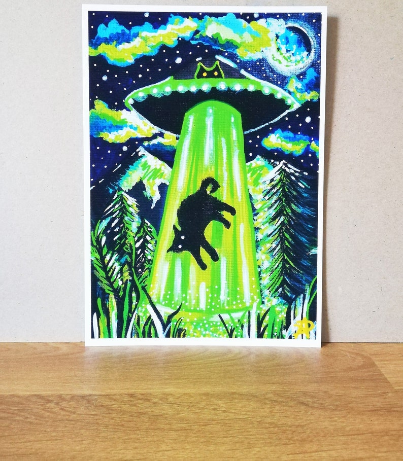 Cosmic UFO Alien Cats A4/A5 Art Print - Etsy