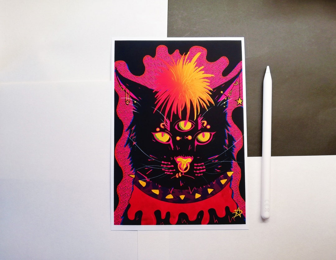 Punk Cat A4/A5 Art Print - Punk Animal Wall Art - Goth Animal Room ...