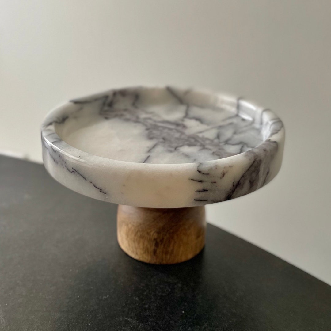Small Marble Tray With Mango Wood Base, Serving Plate Made of High ...