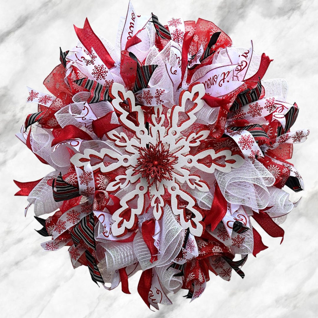 24 Winter Snowflake Wreath Red White Winter Wreath - Etsy