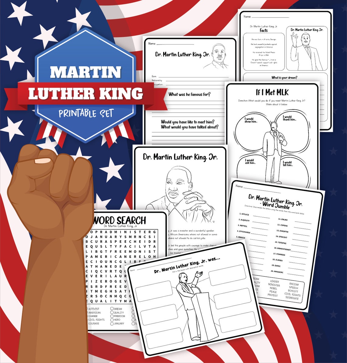 Martin Luther King Day Printable Holiday Worksheets for Kids MLK Day - Etsy