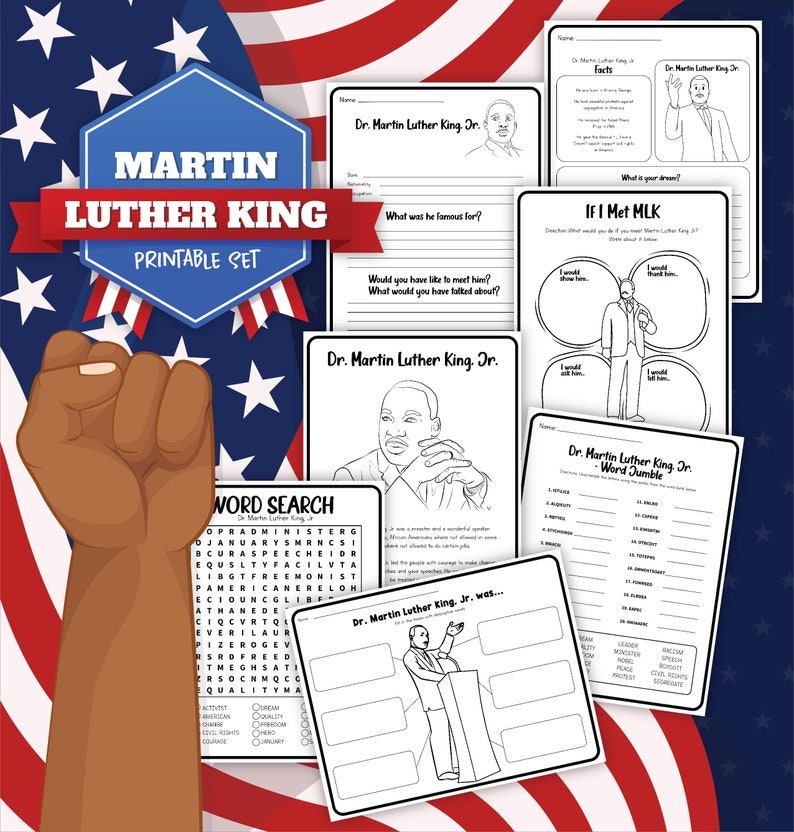 Martin Luther King Day Printable Holiday Worksheets for Kids MLK Day - Etsy
