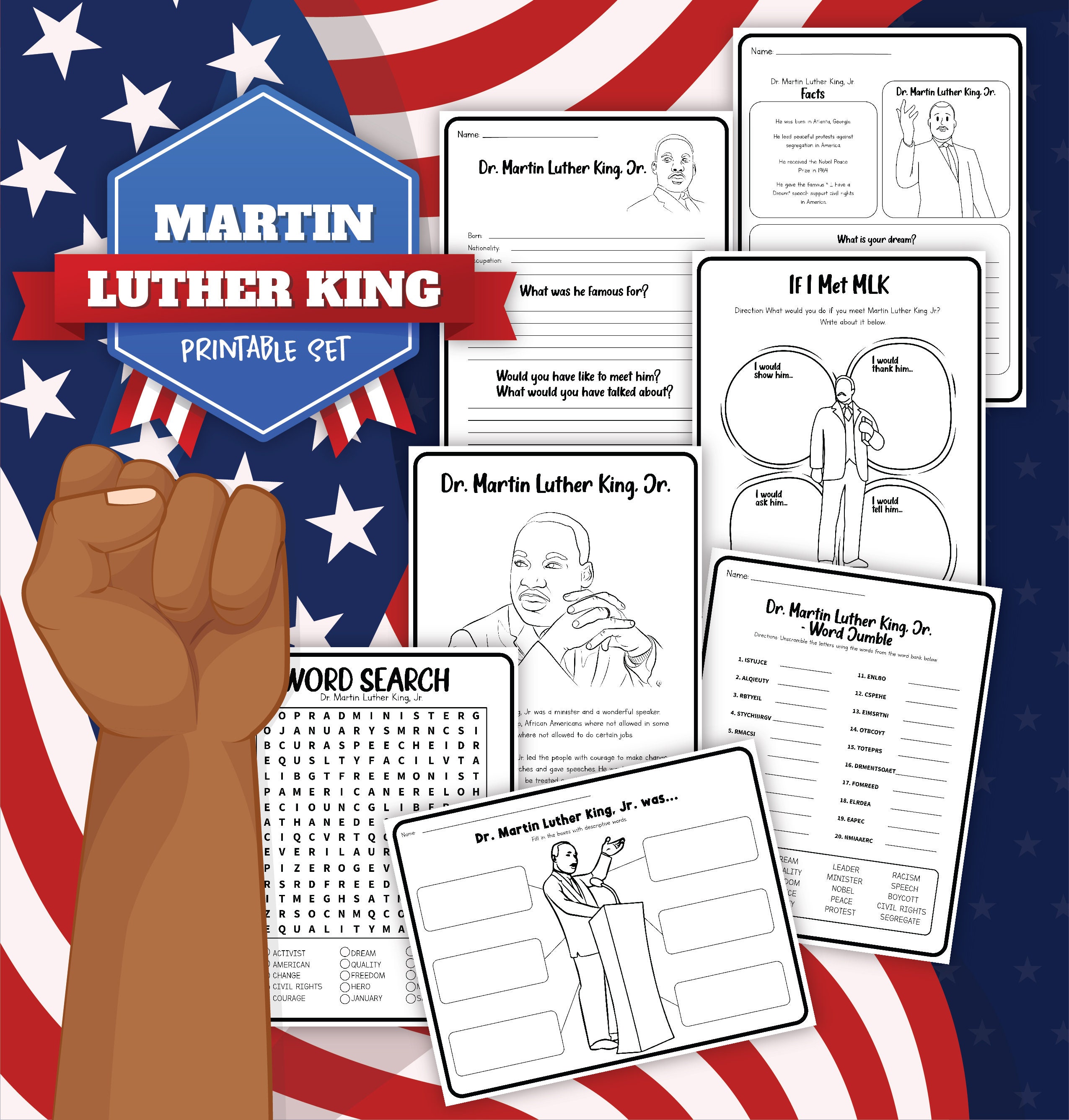 Martin Luther King Day Printable Holiday Worksheets for Kids MLK Day - Etsy