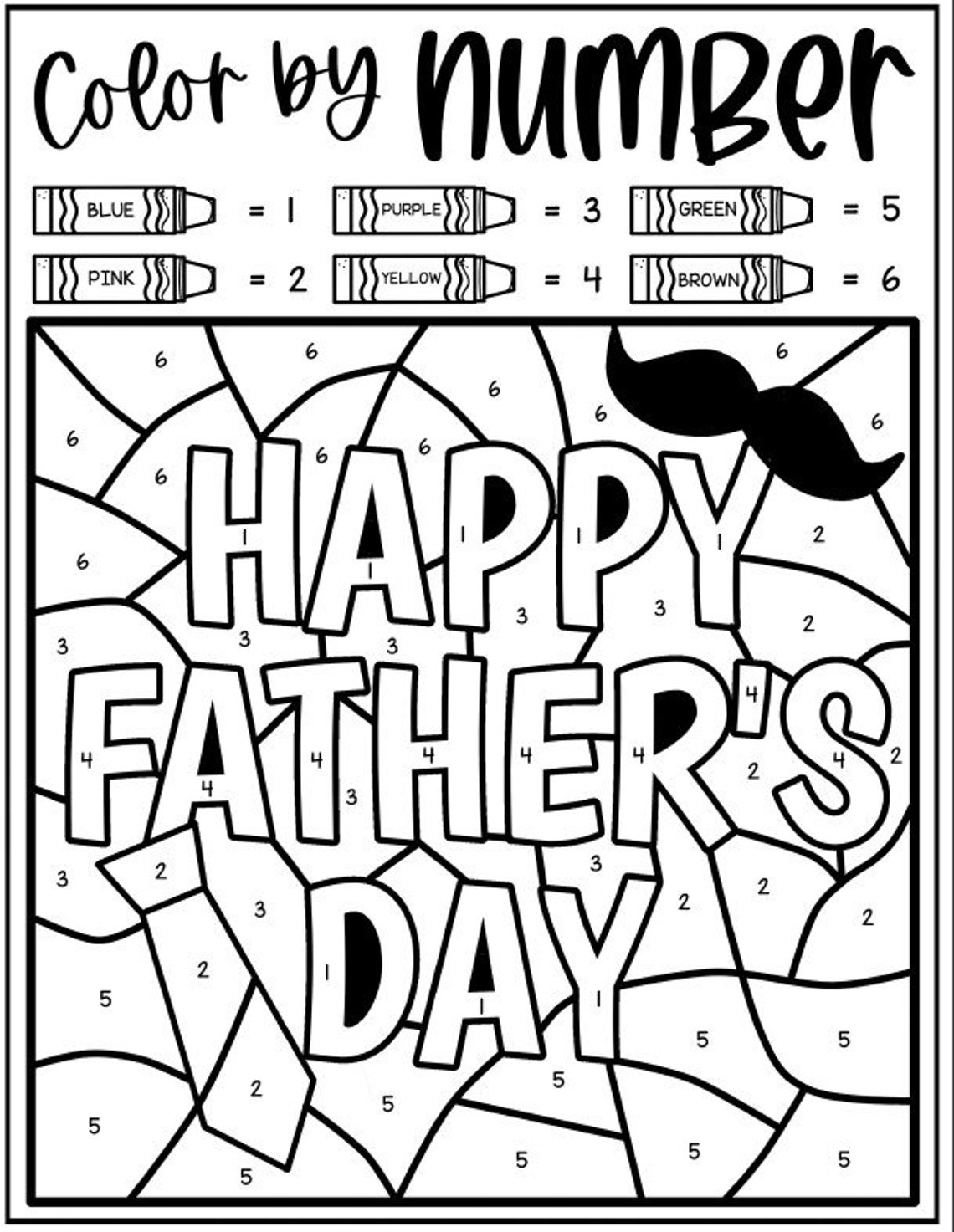 Fathers Day Holiday Worksheets Printables for Kids, Color by Number ...