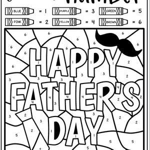 Fathers Day Holiday Worksheets Printables for Kids, Color by Number ...