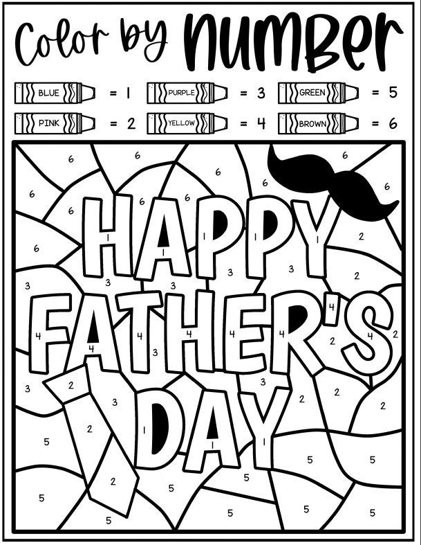 Fathers Day Holiday Worksheets Printables for Kids, Color by Number ...
