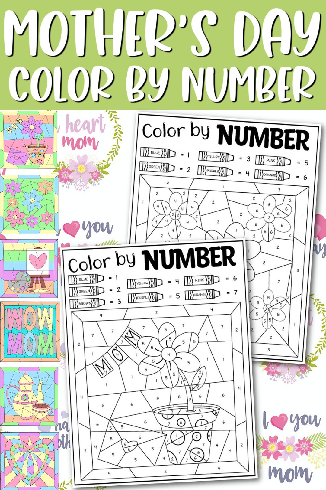 Mothers Day Color-by-number, Mothers Day Activity for Kids, Math and ...