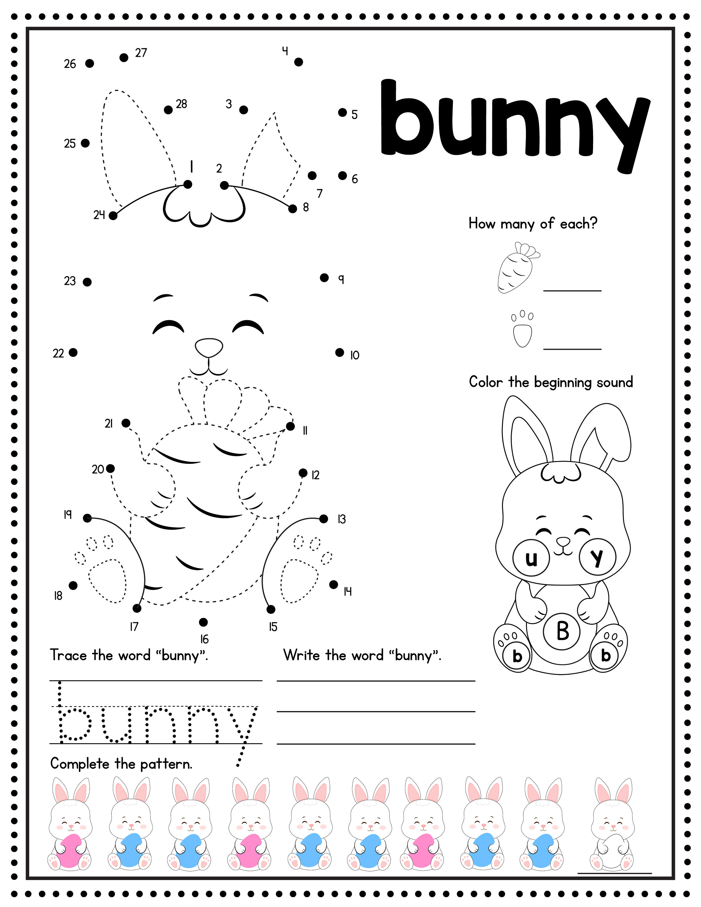 Easter Kindergarten Worksheet, Printables for Kids, Tracing, Counting ...