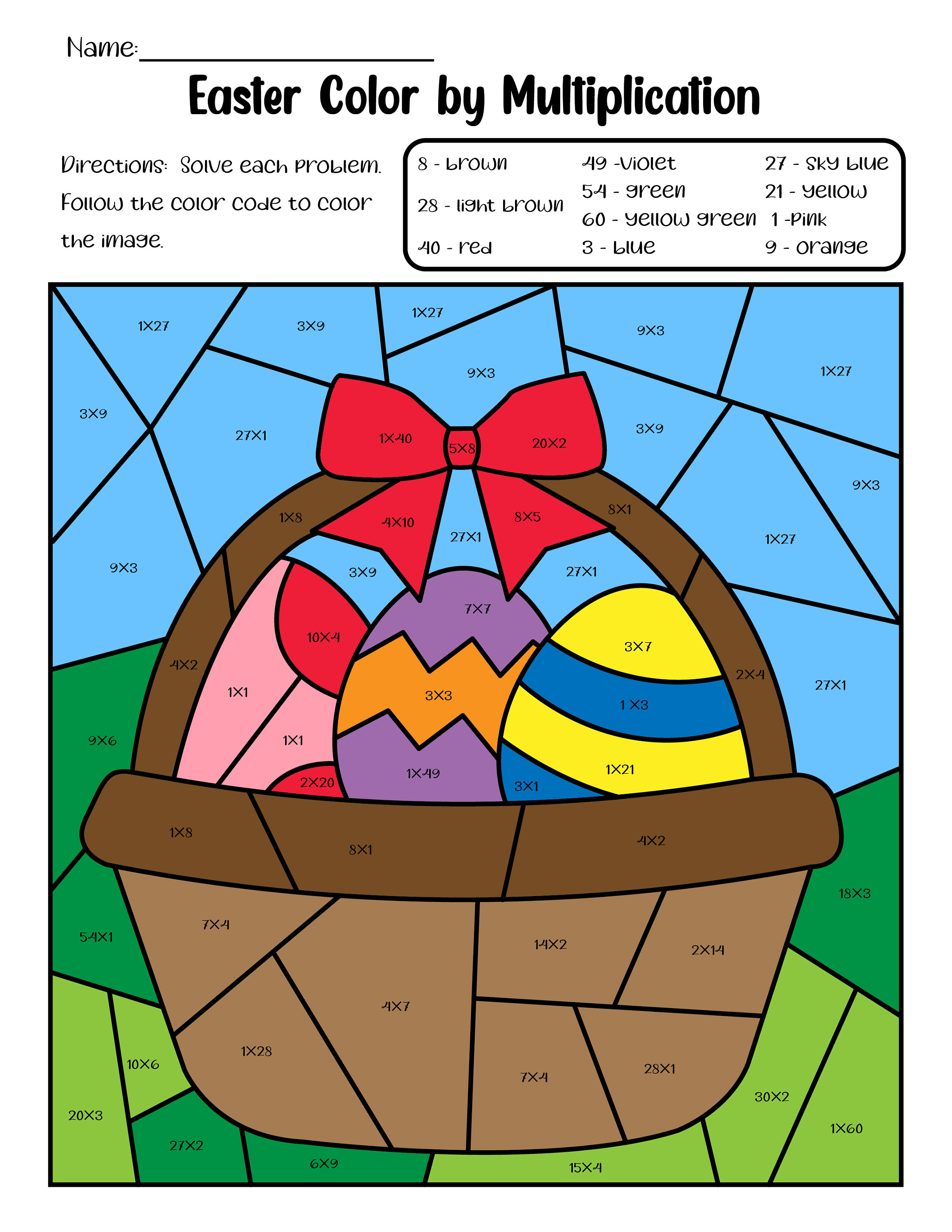 Easter Holiday Worksheet Coloring Multiplication Math Pages Activities ...