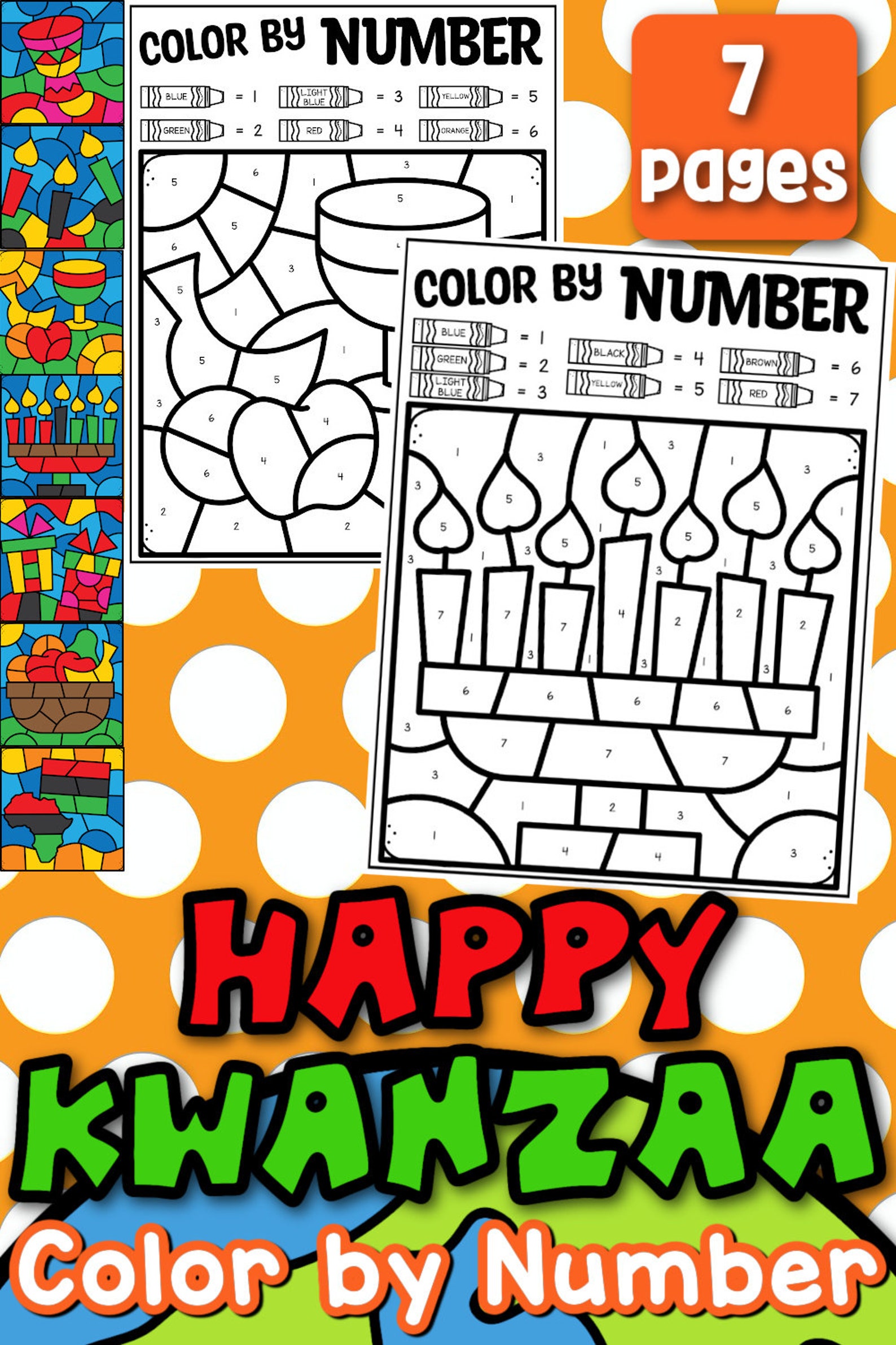 Kwanzaa Color-by-number, Kwanzaa Activity for Kids, Math and Coloring ...