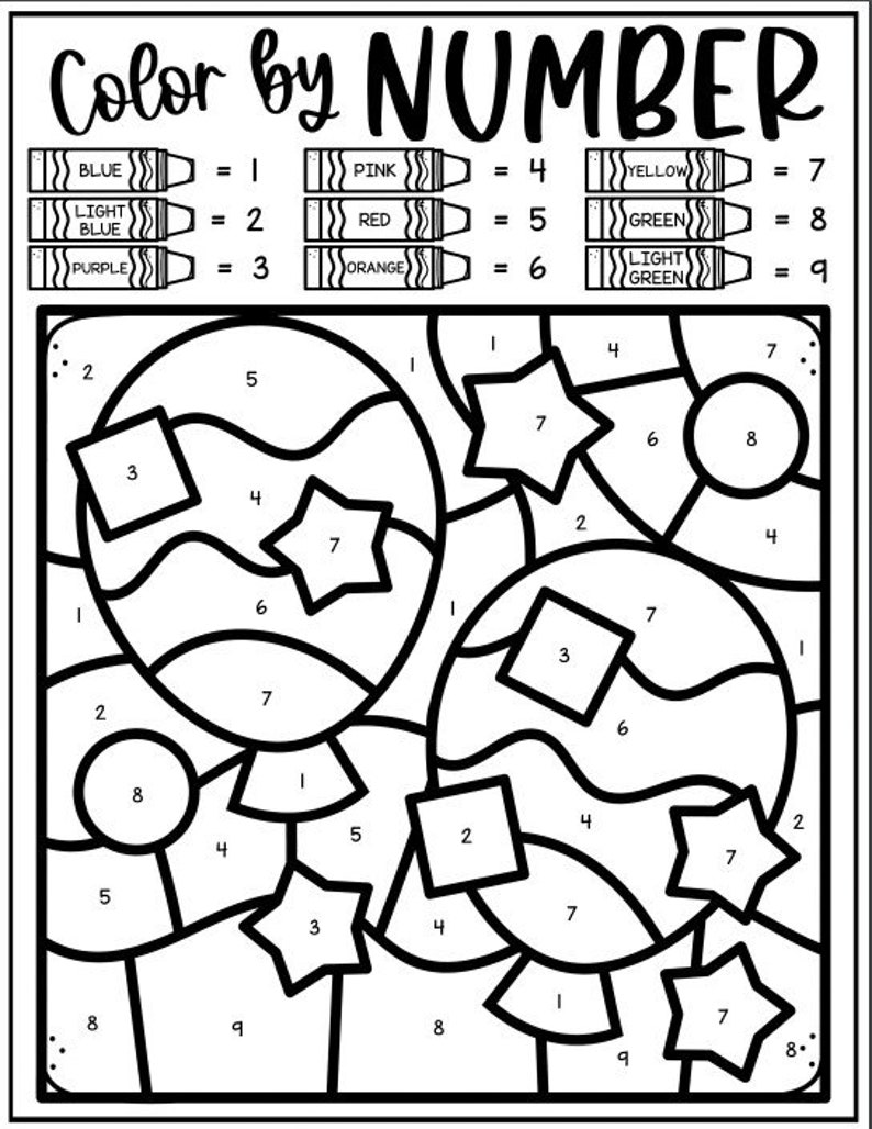 New Years Eve Holiday Worksheets Printables for Kids, Color by Number ...