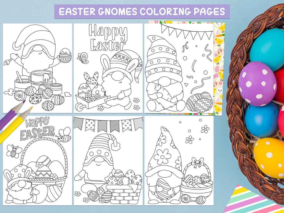Easter Gnome Coloring Pages for Kids, Easter Activities for Kids ...