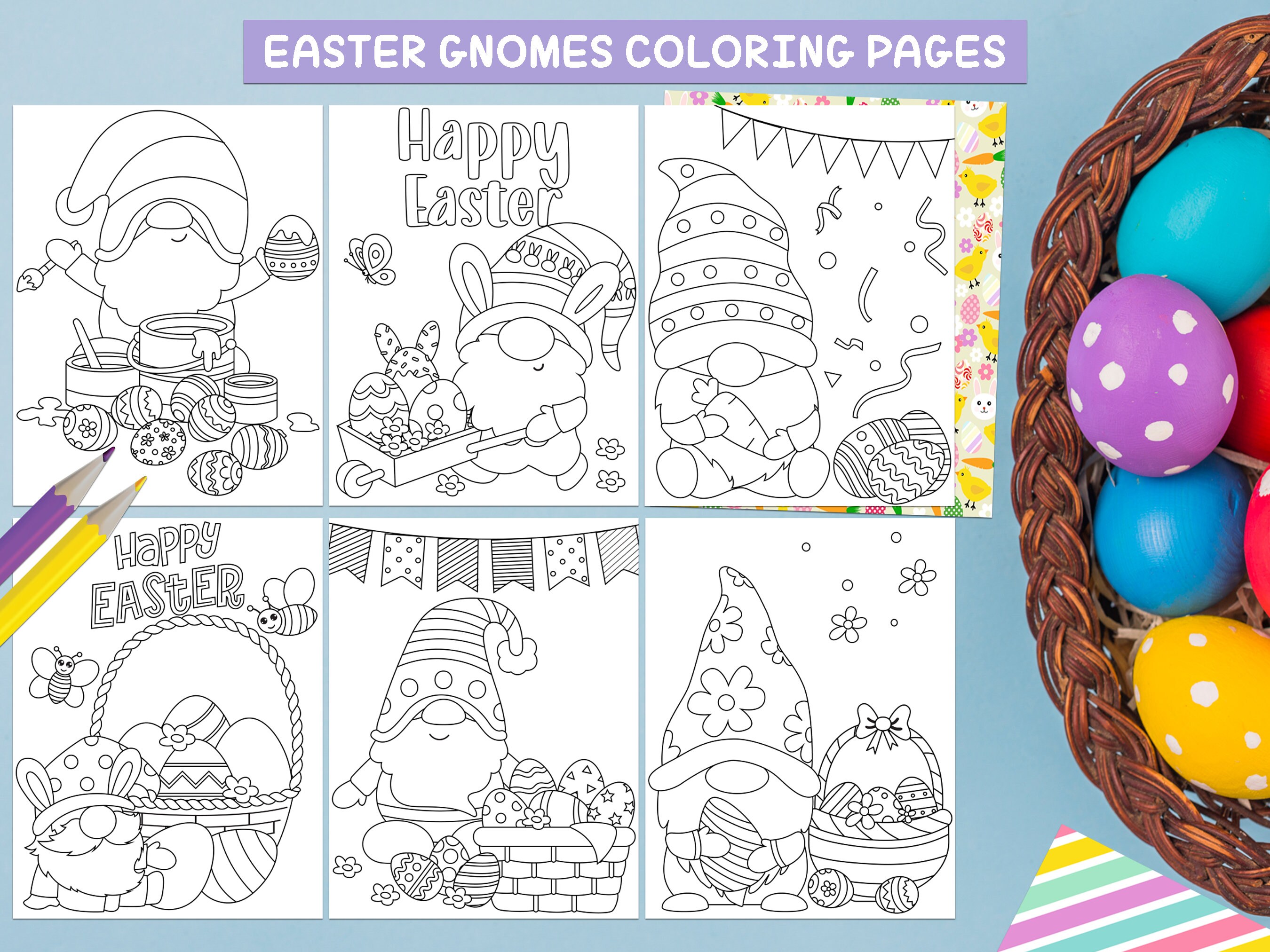 Easter Gnome Coloring Pages for Kids, Easter Activities for Kids ...