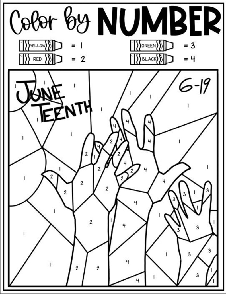 Juneteenth Color-by-number, June 19 Activity for Kids, Math and ...