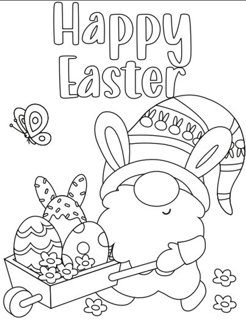 Easter Gnome Coloring Pages for Kids, Easter Activities for Kids ...