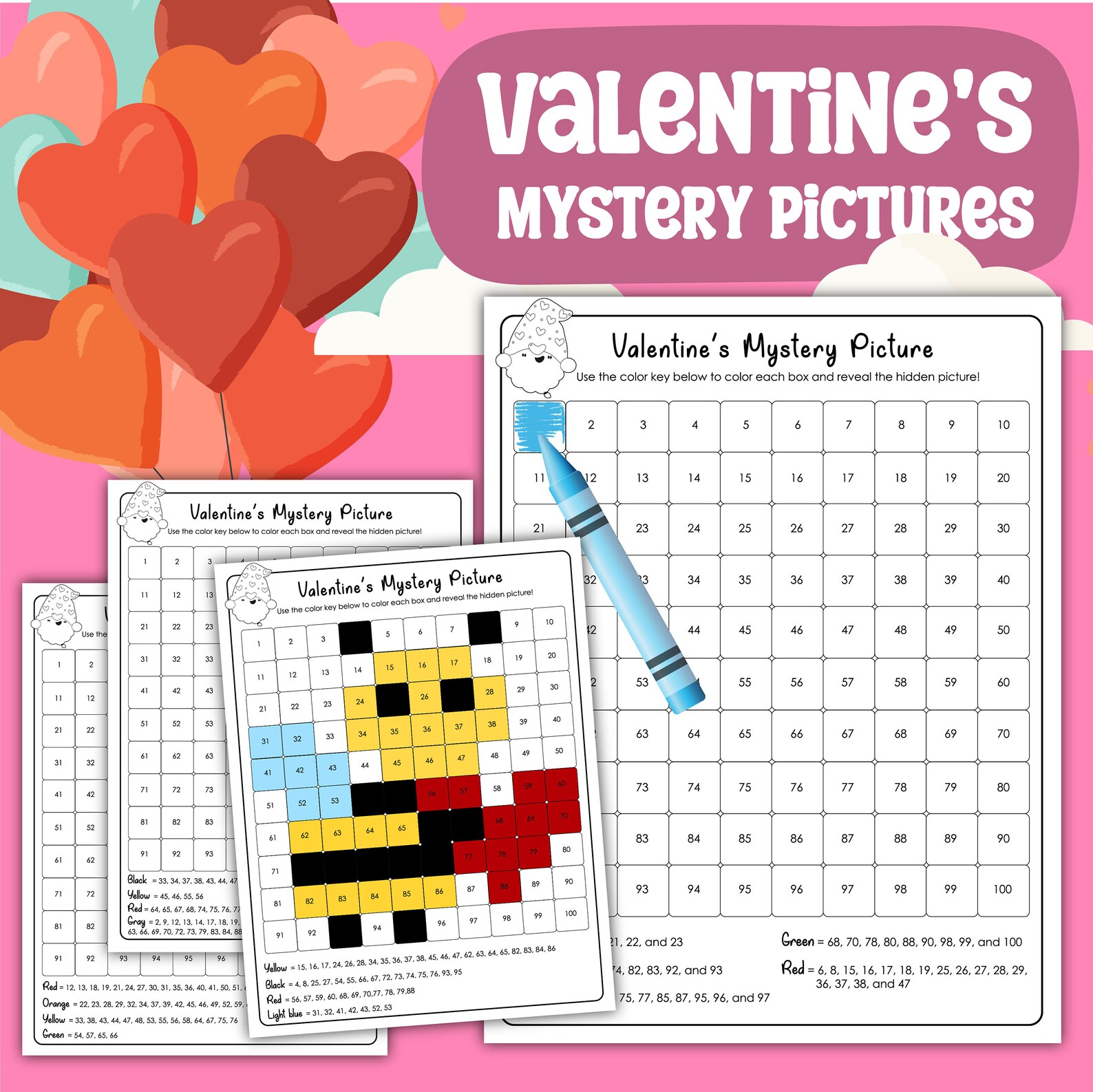 Valentines Day Holiday Worksheets Hidden Pictures Coloring Activity ...