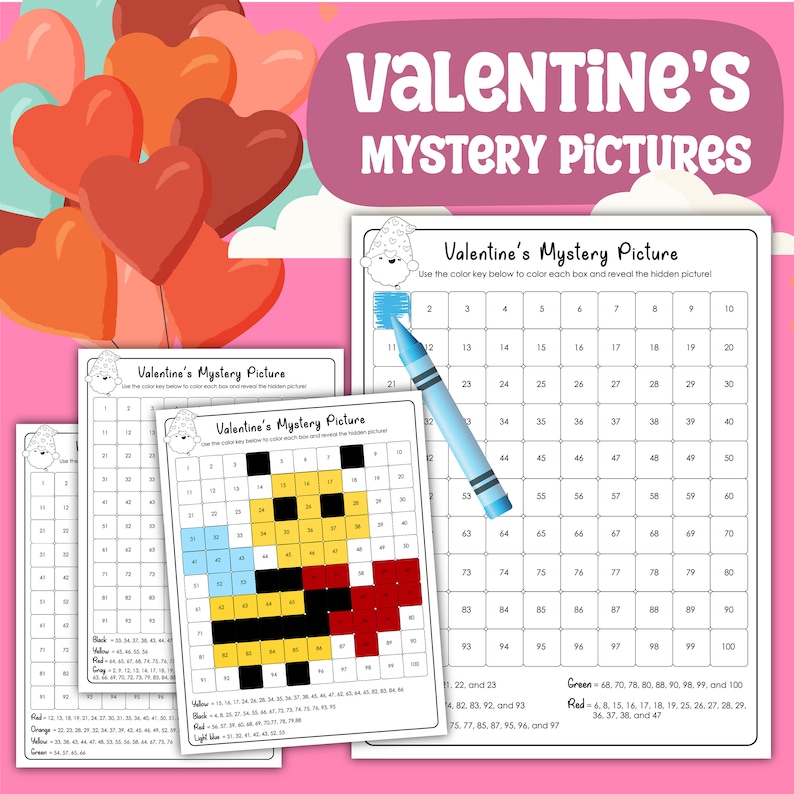 Valentines Day Holiday Worksheets Hidden Pictures Coloring Activity ...