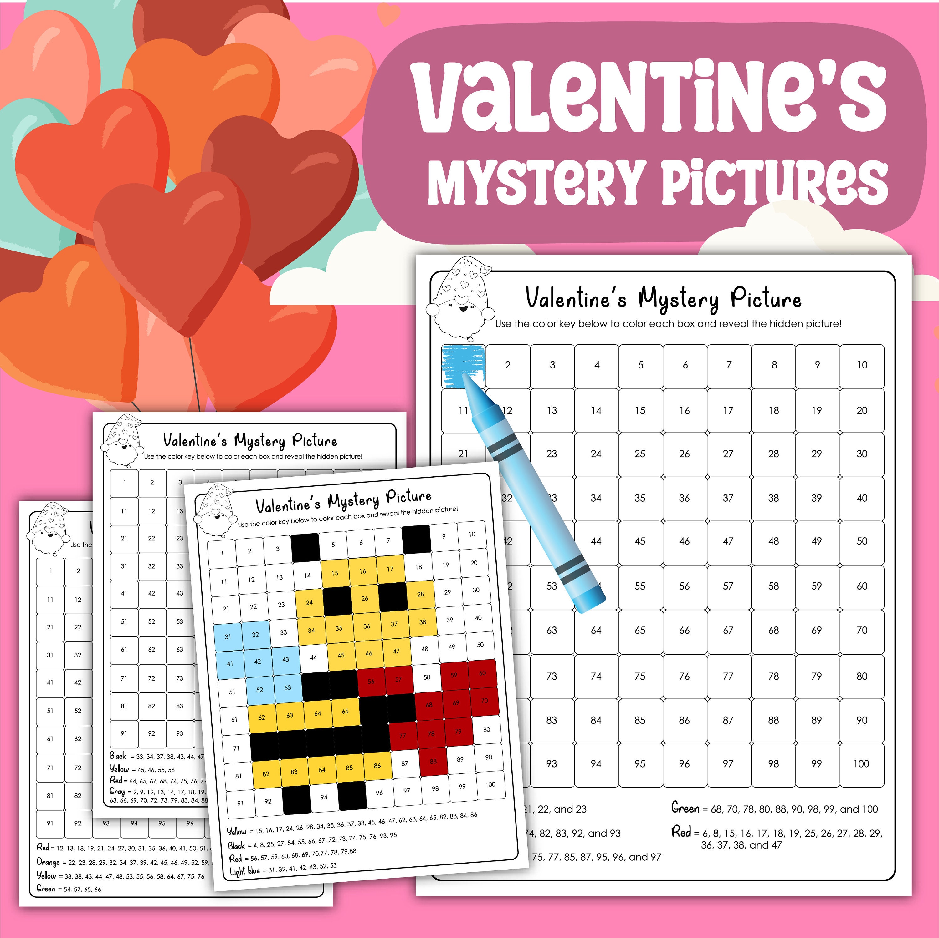 Valentines Day Holiday Worksheets Hidden Pictures Coloring Activity ...