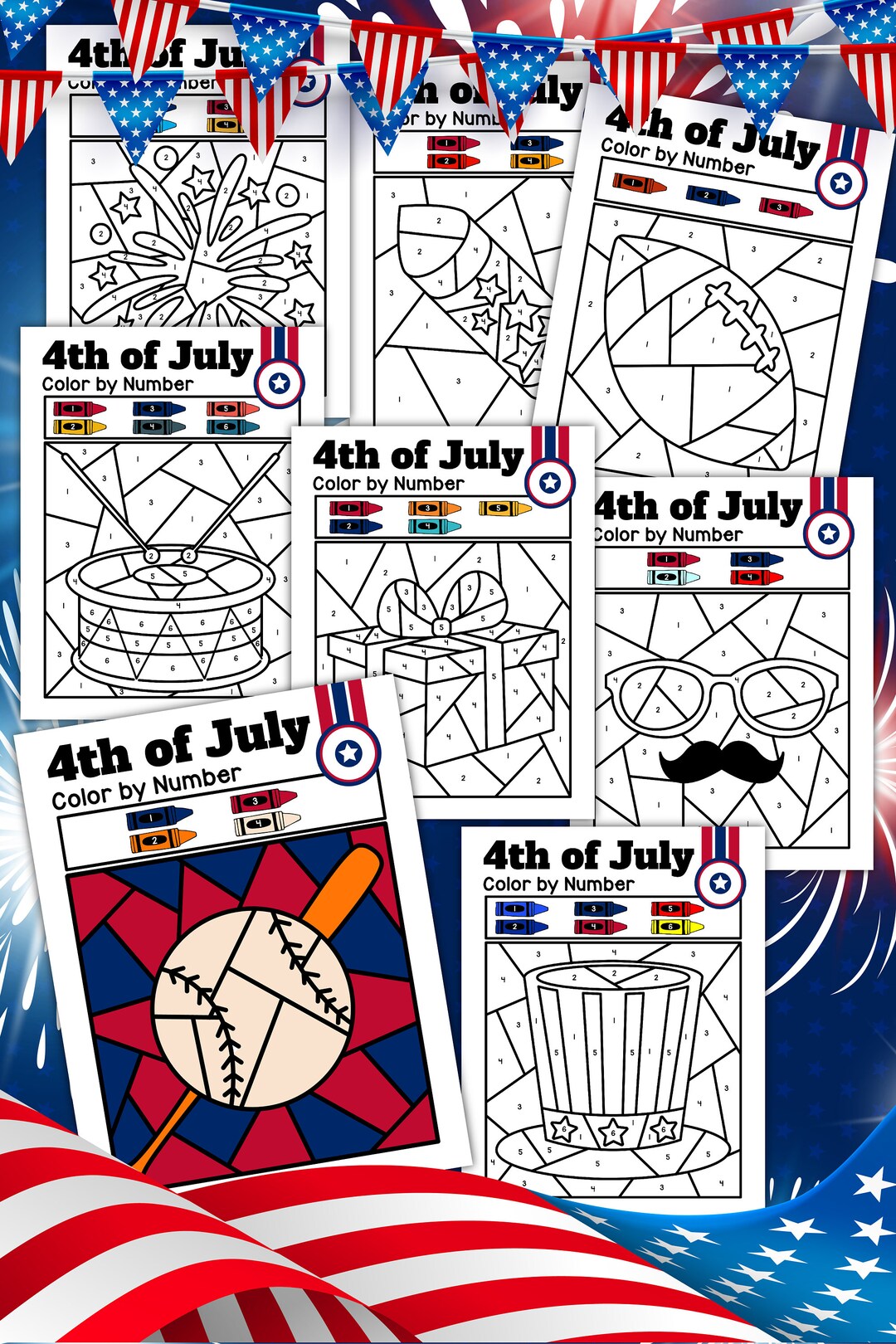 July 4th Color by Number, Patriotic Kids Activity (PDF) - Etsy