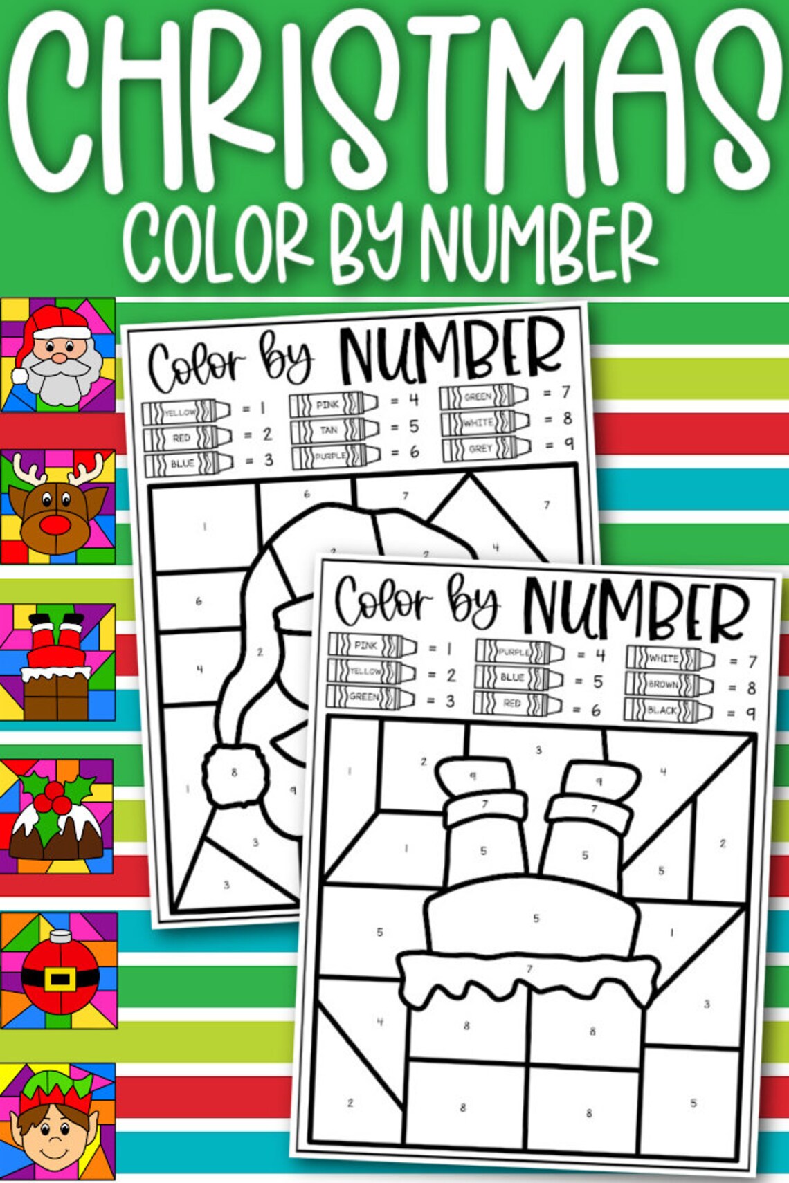 Christmas Holiday Worksheets Printables for Kids, Color by Number ...