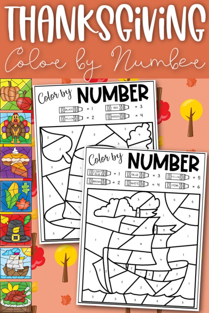 Thanksgiving Color by Number Printable, Kids Activities (PDF) - Etsy