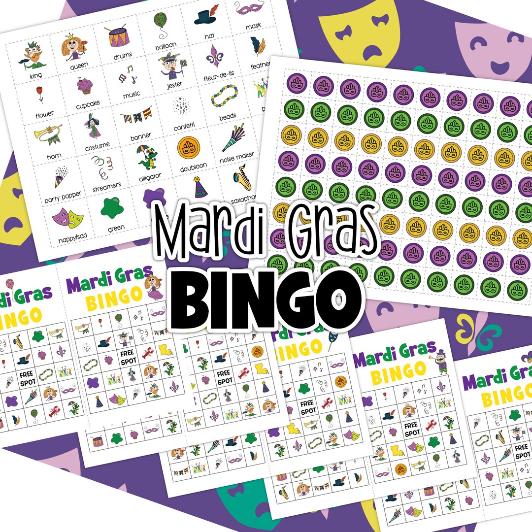 Mardi Gras Bingo Sheets Holiday Printable for Kids Activity - Etsy