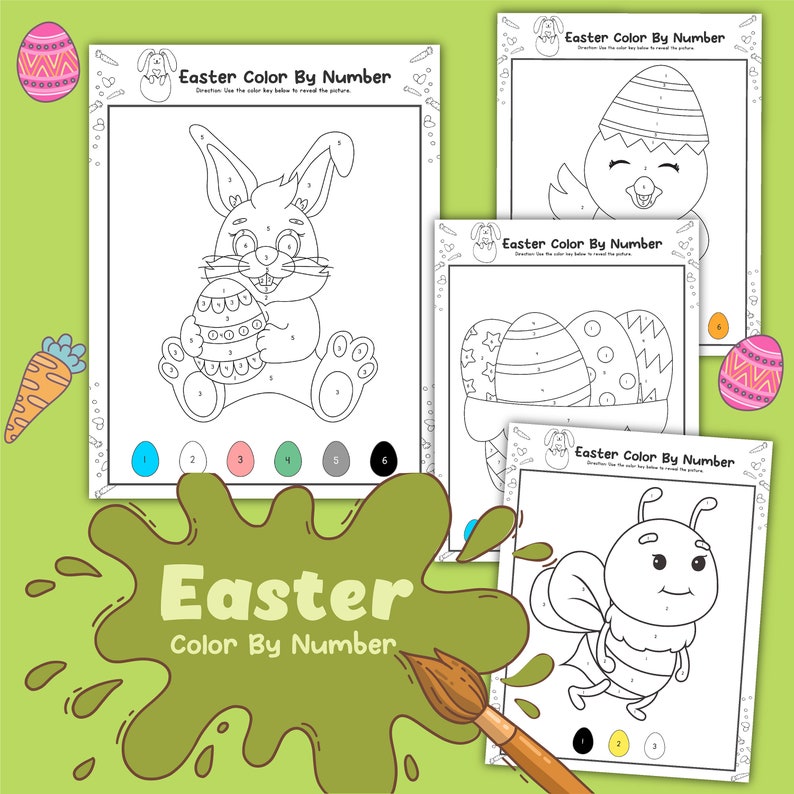 Easter Color by Number Holiday Worksheets Printable for Kids Coloring ...