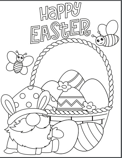 Easter Gnome Coloring Pages for Kids, Easter Activities for Kids ...
