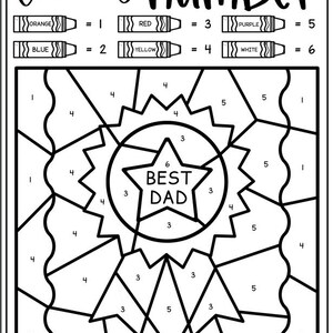 Fathers Day Holiday Worksheets Printables for Kids, Color by Number ...