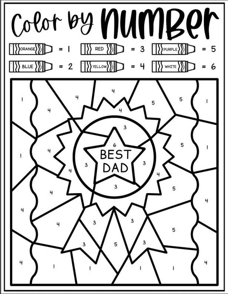 Fathers Day Holiday Worksheets Printables for Kids, Color by Number ...
