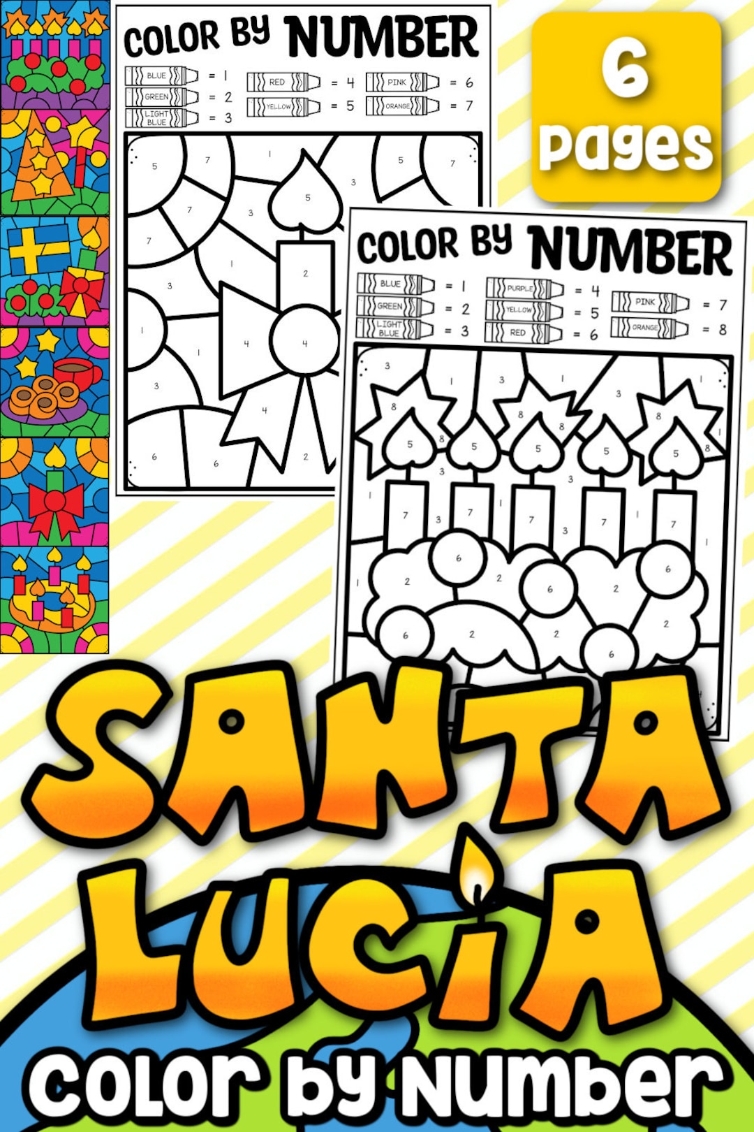 Santa Lucia Color by Number Printable Worksheets for Kids - Etsy