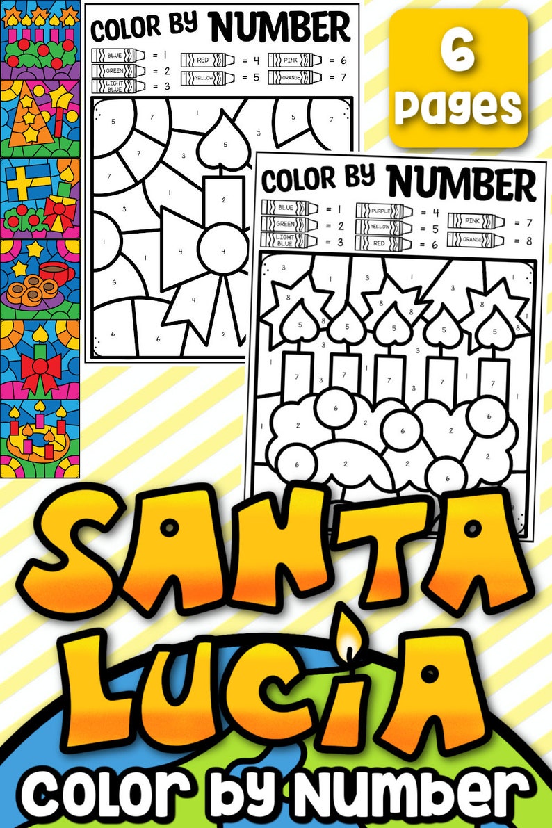 Santa Lucia Color by Number Printable Worksheets for Kids - Etsy
