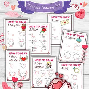 Valentines Day Holiday Worksheets Directed Drawing How to Draw Activity ...