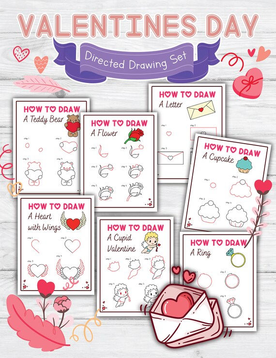 Valentines Day Holiday Worksheets Directed Drawing How to Draw - Etsy