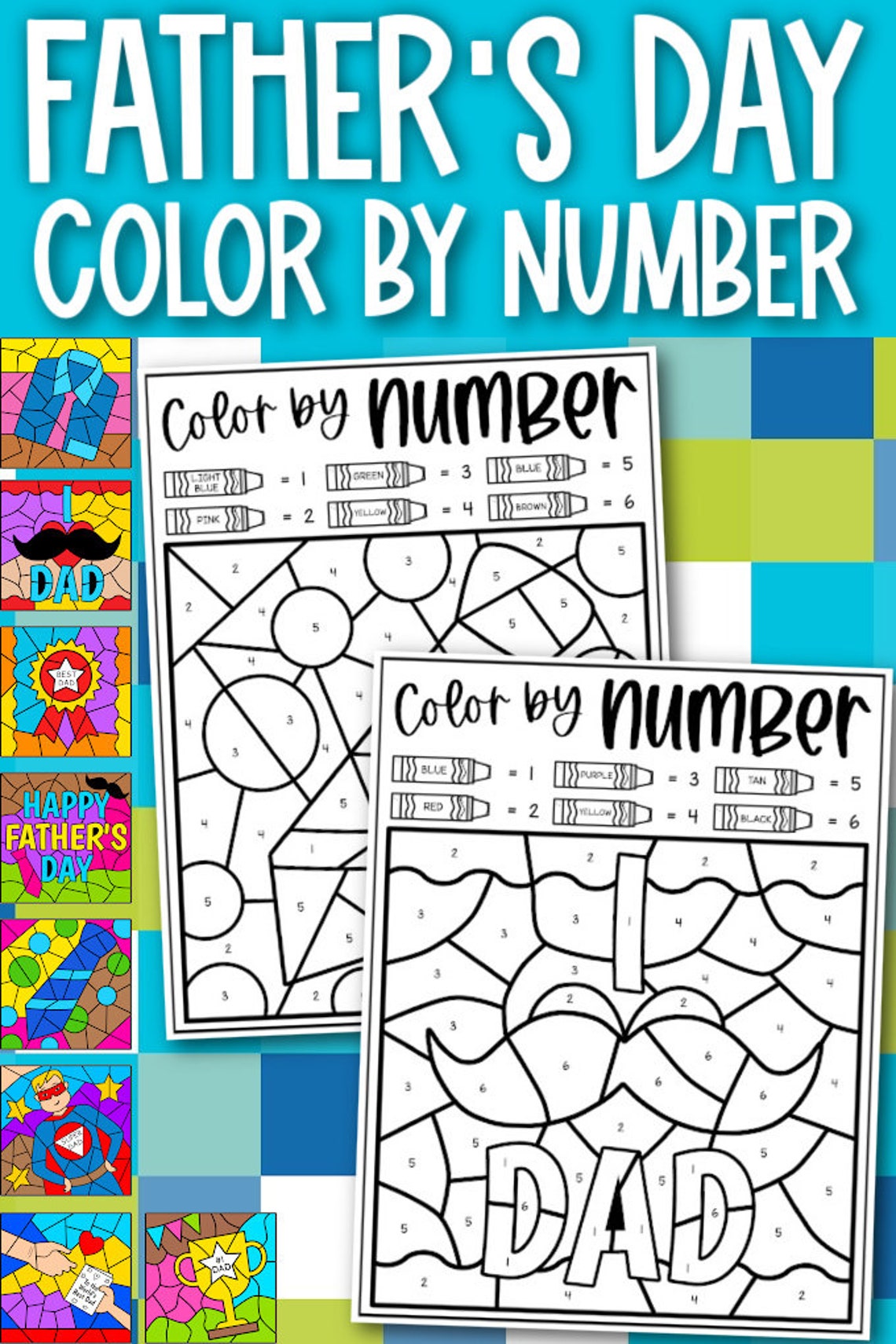 Fathers Day Holiday Worksheets Printables for Kids, Color by Number ...