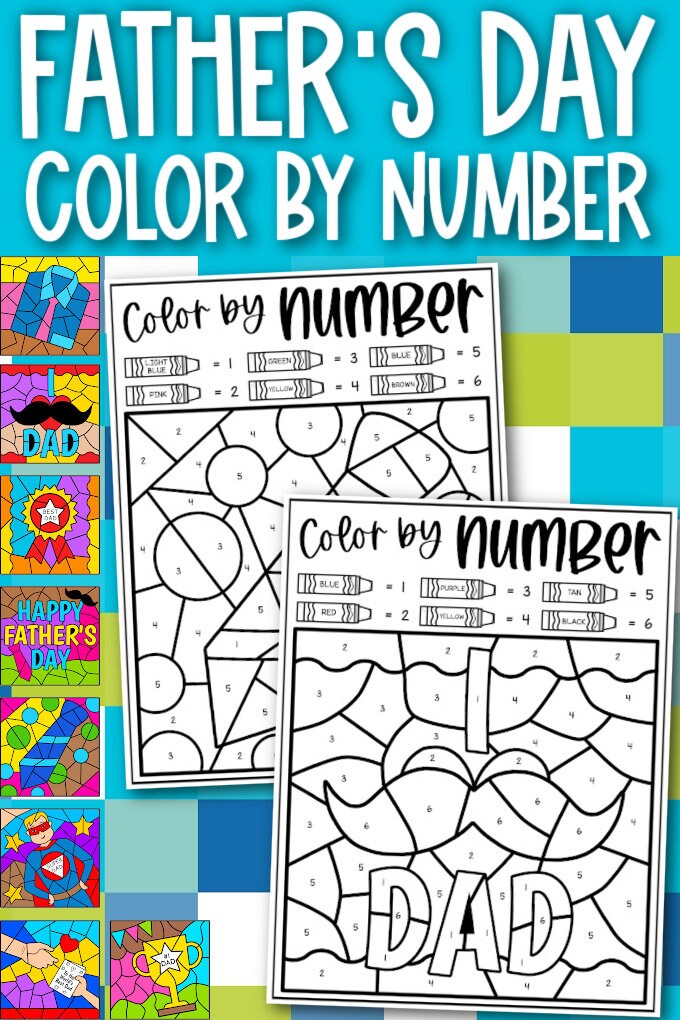 Fathers Day Holiday Worksheets Printables for Kids, Color by Number ...