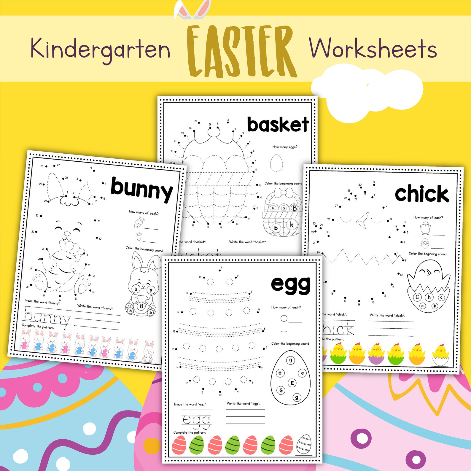 Easter Kindergarten Worksheet, Printables for Kids, Tracing, Counting ...