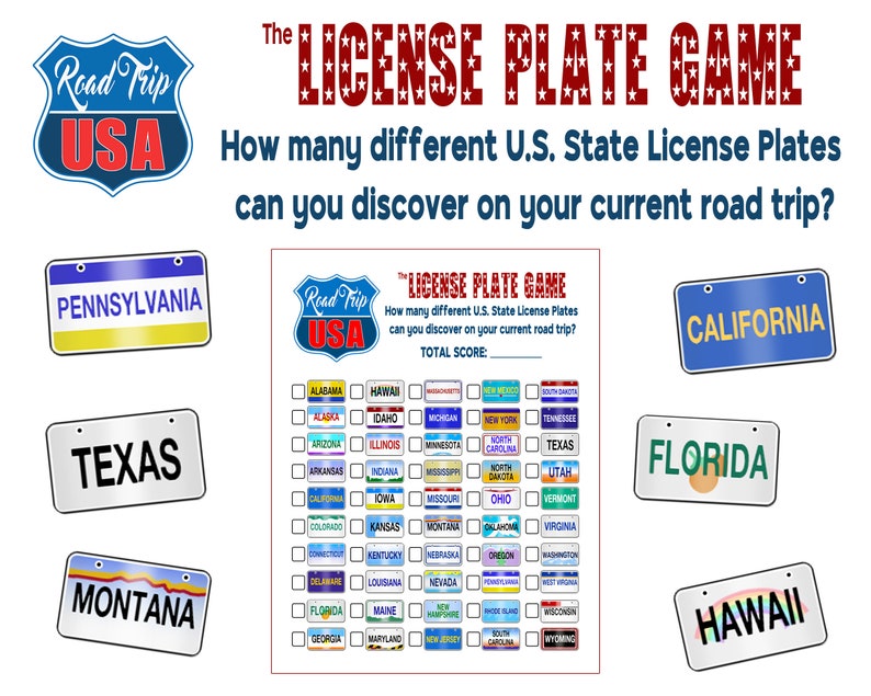 The License Plate Game - Downloadable, Printable PDF Road Trip Travel ...