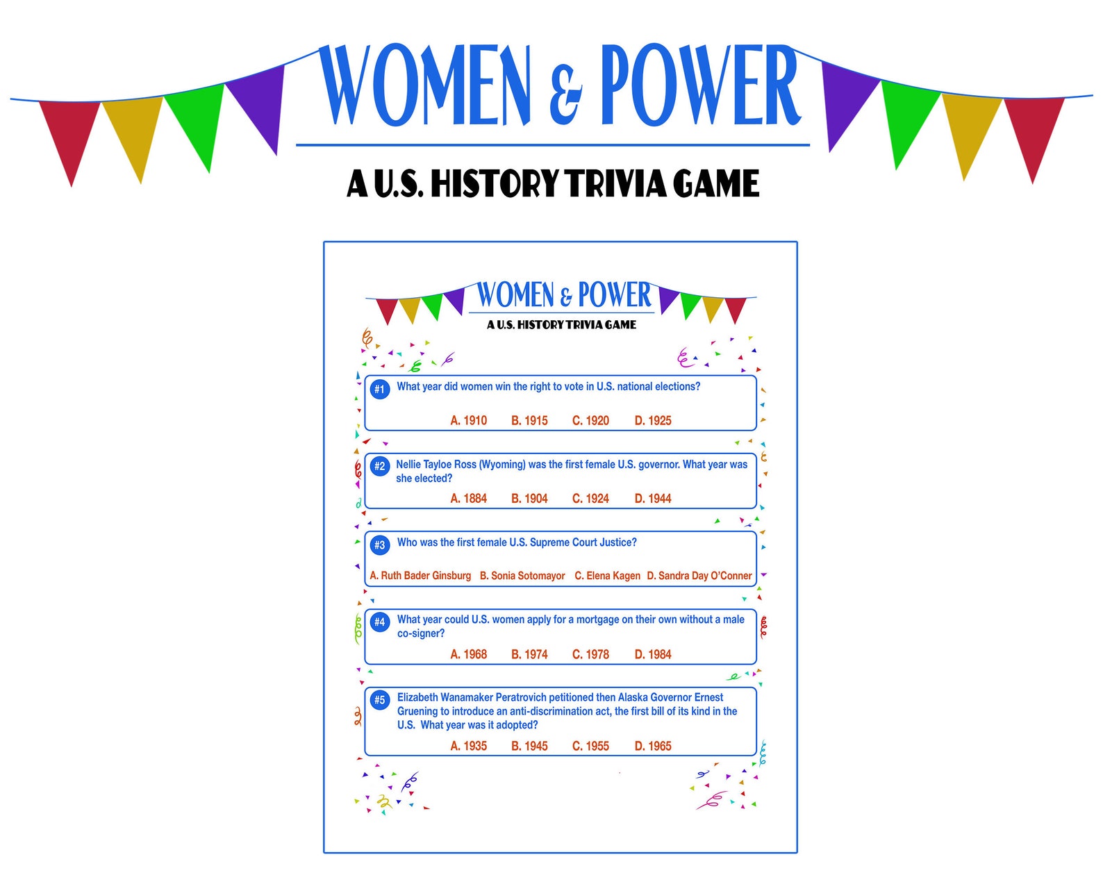 Women & Power: A US History Trivia Game | Women's History Month ...