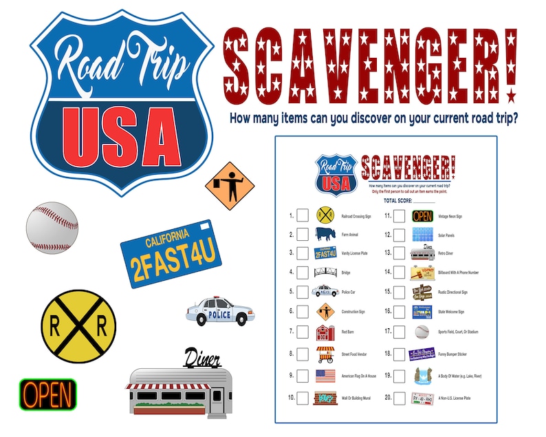 Road Trip Scavenger Hunt - Downloadable, Printable PDF - Road Trip ...