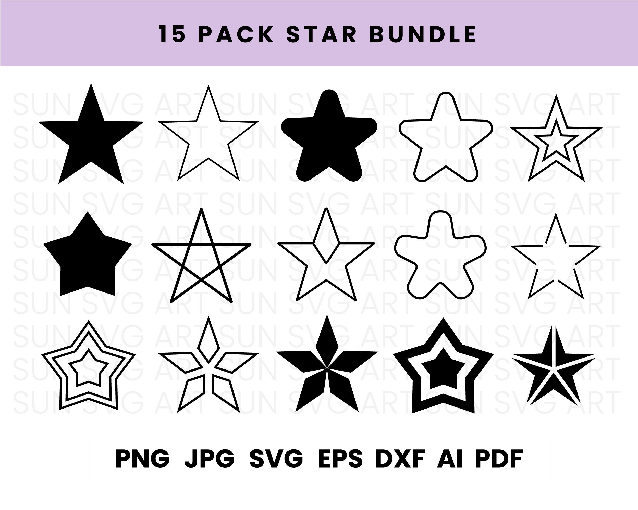 15 Pack Star Bundle Svg, Star Png, Star Eps, Star Vector, Silhouette ...
