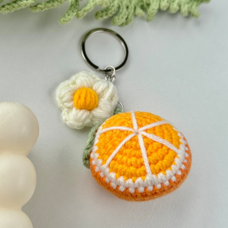 Handmade Crochet Orange Keychain, Flower Charm, Cute Backpack Accessory ...