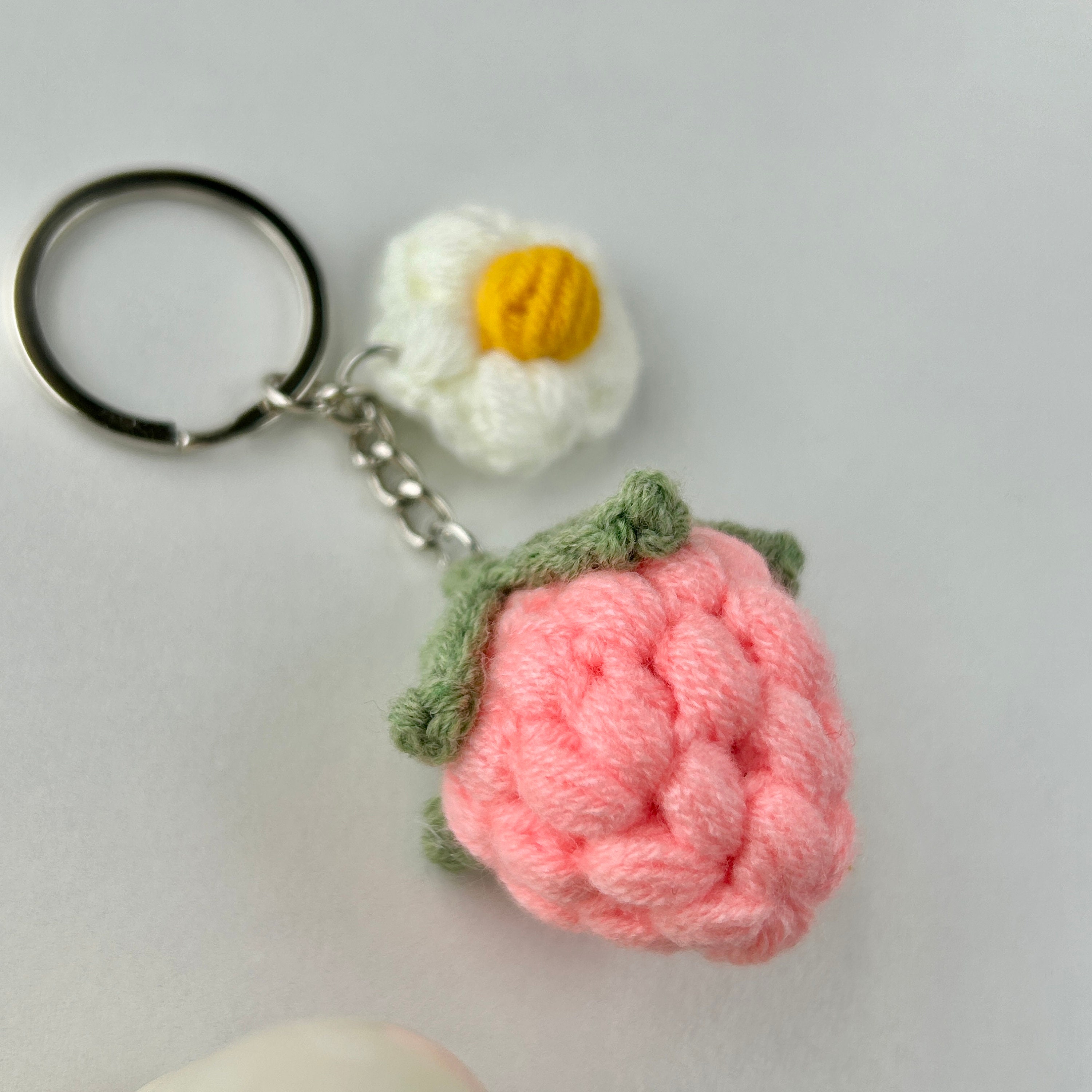 Handmade Crochet Strawberry Charm, Pink Strawberry Keychain, Cute ...