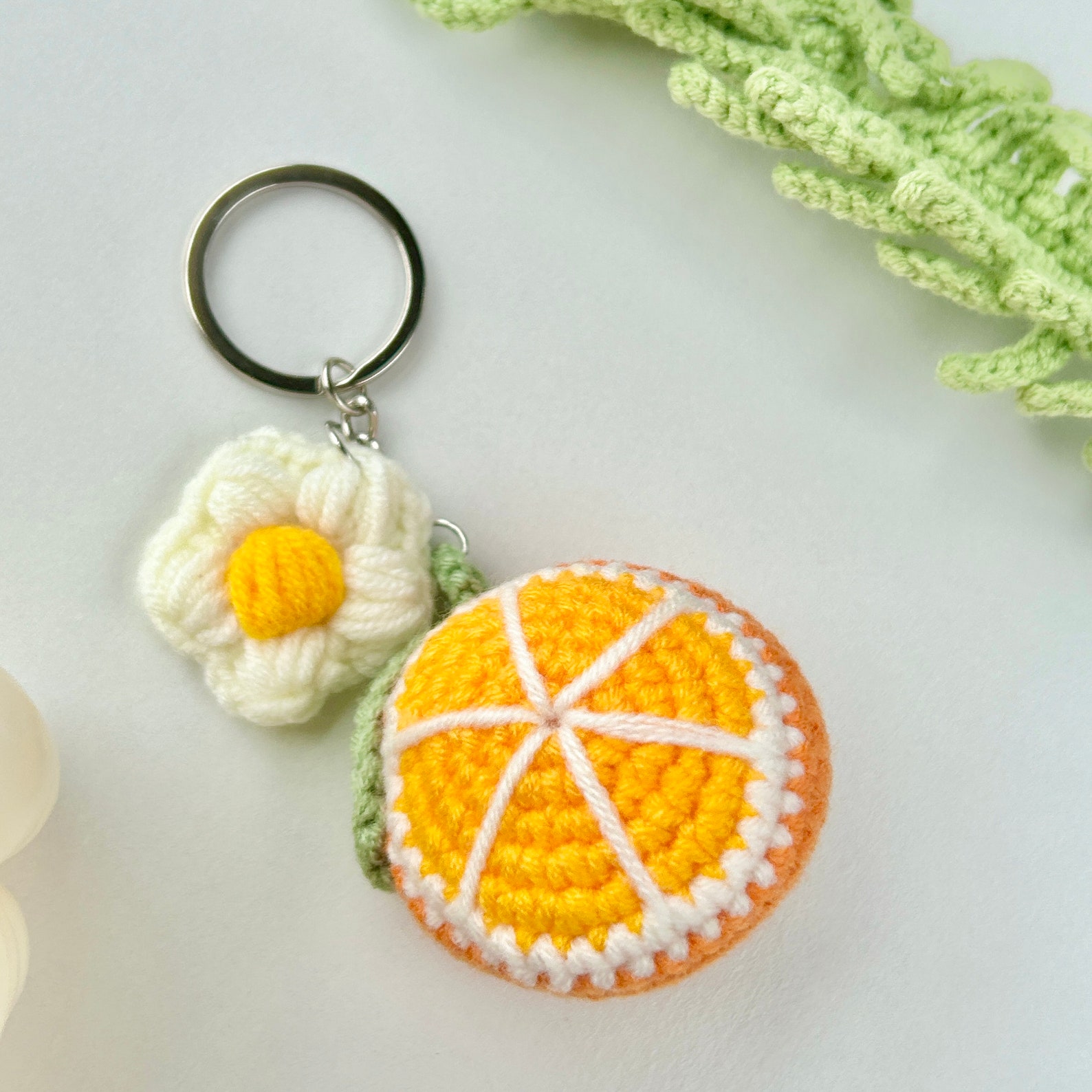Handmade Crochet Orange Keychain, Flower Charm, Cute Backpack Accessory ...