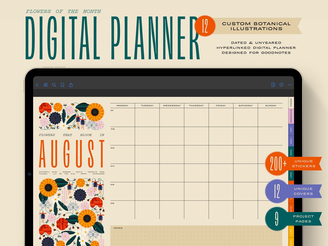 Floral, Goodnotes, Ipad, School, Daily Digital Planner, Unyeared, 2024 ...