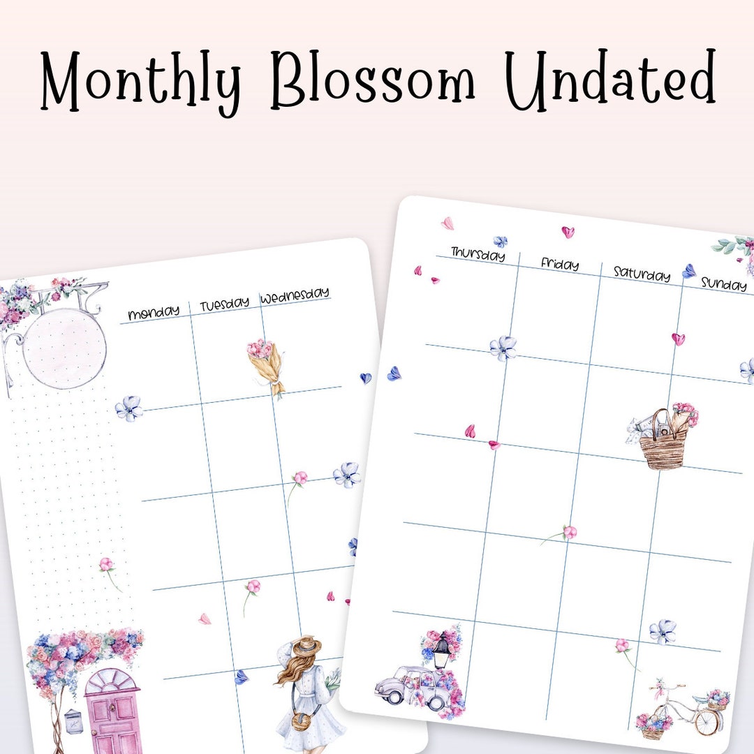 Monthly Floral Undated Planner Inserts Monthly Overview Classic Happy ...