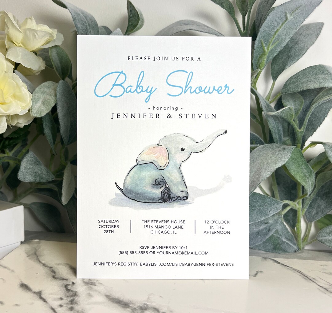 Printed Elephant Baby Shower Invitation Personalized Baby Elephant ...