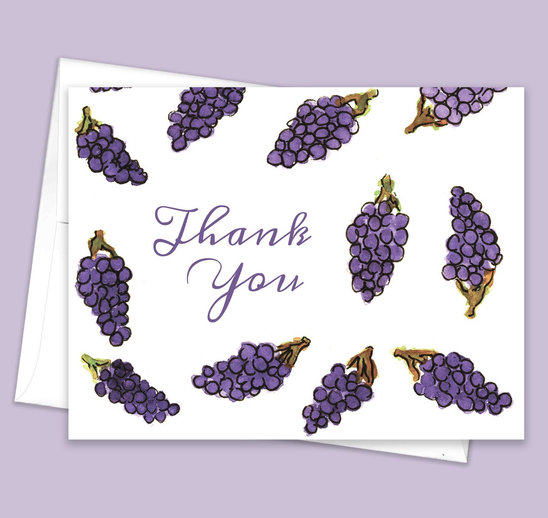 Grapes Watercolor Thank You Cards and Envelopes, Wedding Shower, Baby ...