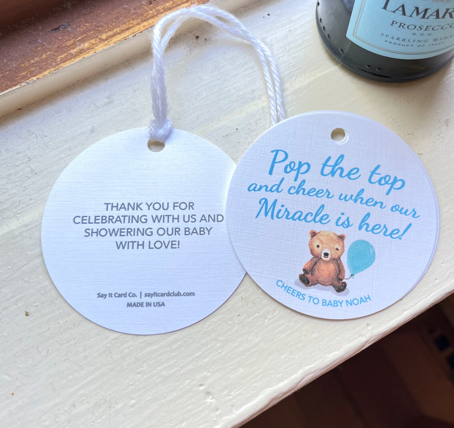 Baby Bear Pop the Top and Cheer Personalized Baby Shower Mini Champagne ...